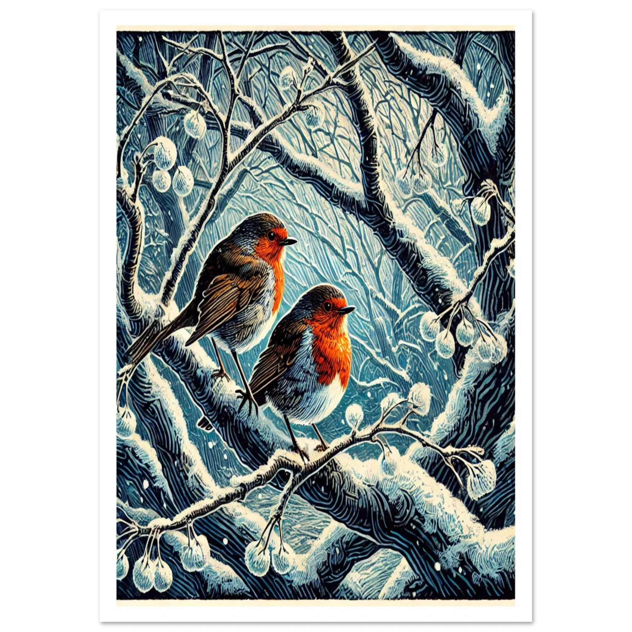 Two Robins in Snowy Tree – Tim Ward Art
